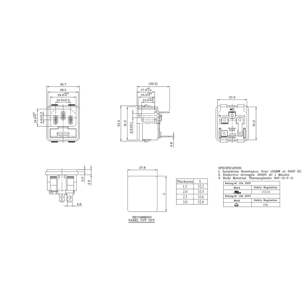 ปลั๊ก AC 3P | RICHBAY | PAC-R-301SN-77 | ติดแท่นริมล็อกมีสวิทซ์ [TAIWAN ...