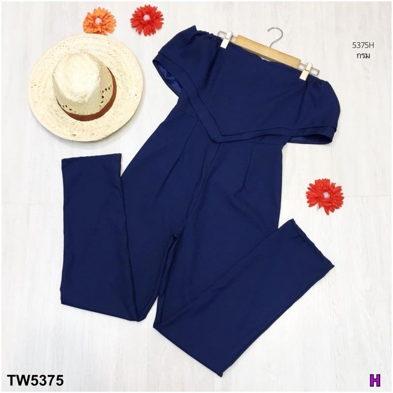 J5375 Jumpsuit จั๊มสูท สามเหลี่ยมปาดไหล่ ขายาว - JShop Fashion - ThaiPick