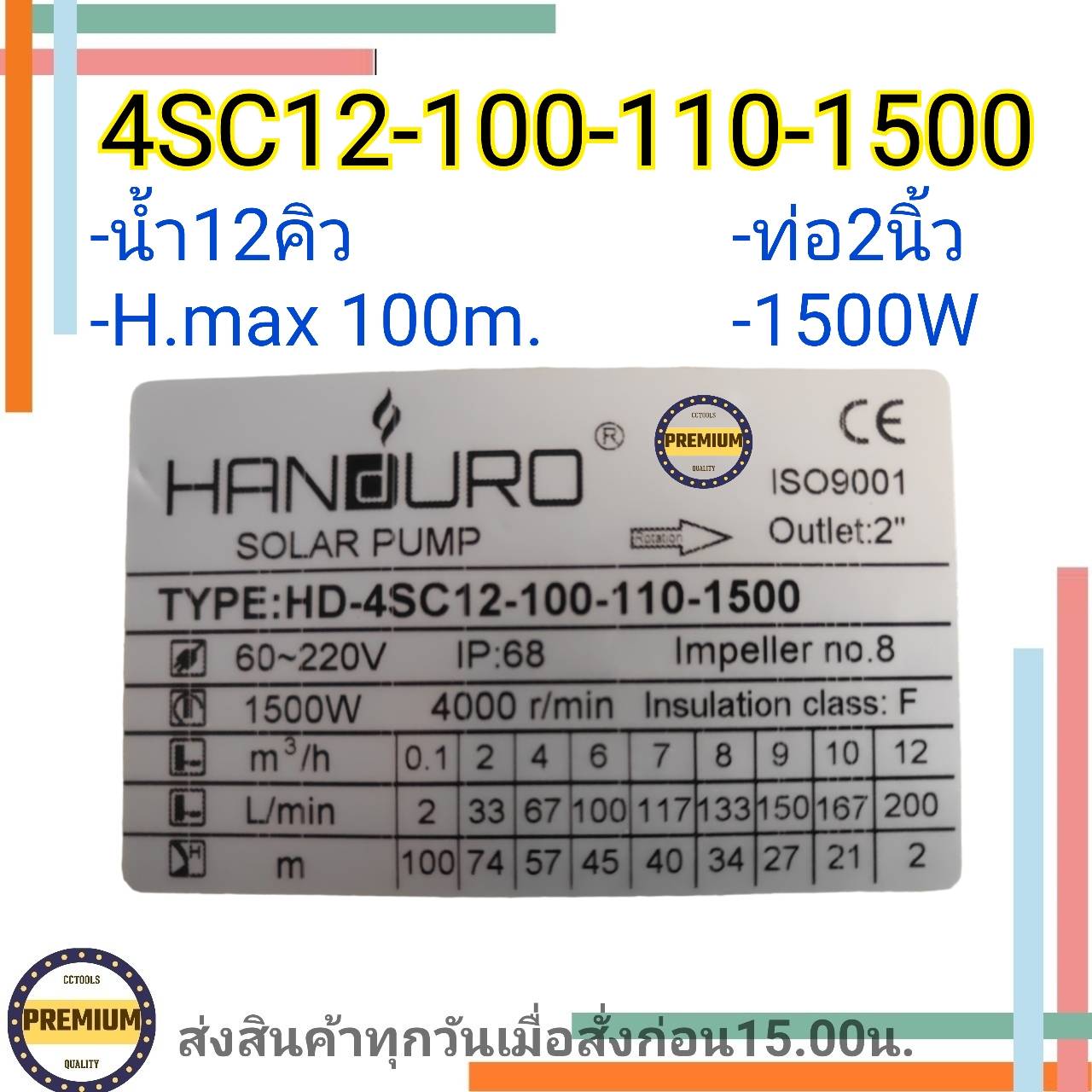 HANDURO 1500W ปั๊มบาดาลโซล่าเซลล์ 1500W 2นิ้ว น้ำ 16Q ปั๊มบาดาล DC ...