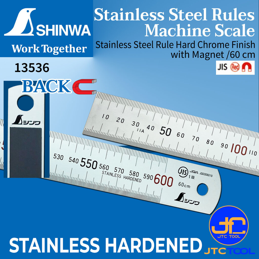 Shinwa ไม้บรรทัดแสตนเลสเฉพาะหน่วยมิล หลังเป็นแม่เหล็ก - Stainless Steel ...