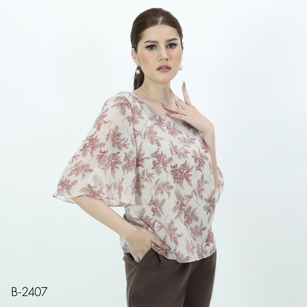 MIKIKO Blouse MI-B2407 ชิฟฟอนอังโกร่า แขนยาว IGPU23-2 | Lazada.co.th