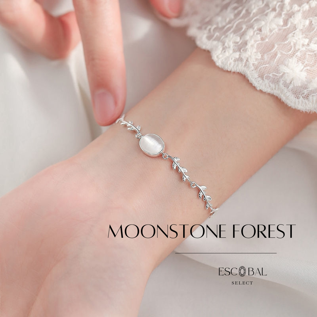 ESCOBAL สร้อยข้อมือนําโชค MOONSTONE FOREST สร้อยข้อมือเงินแท้ สร้อยข้อมือหินโมรา สร้อยข้อมือ ...