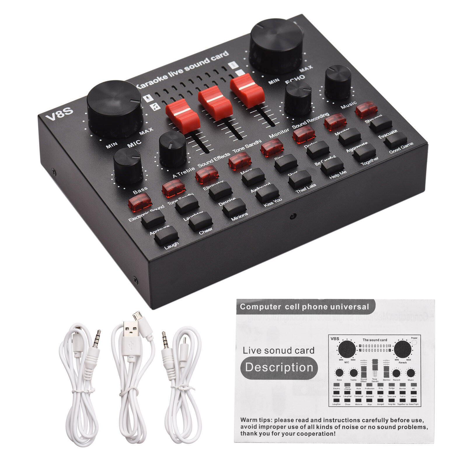 V8 Sound Card การ์ดเสียง V8 Audio Live บลูทูธ มินิเอฟเฟคไมค์ v8 ร้อง ...