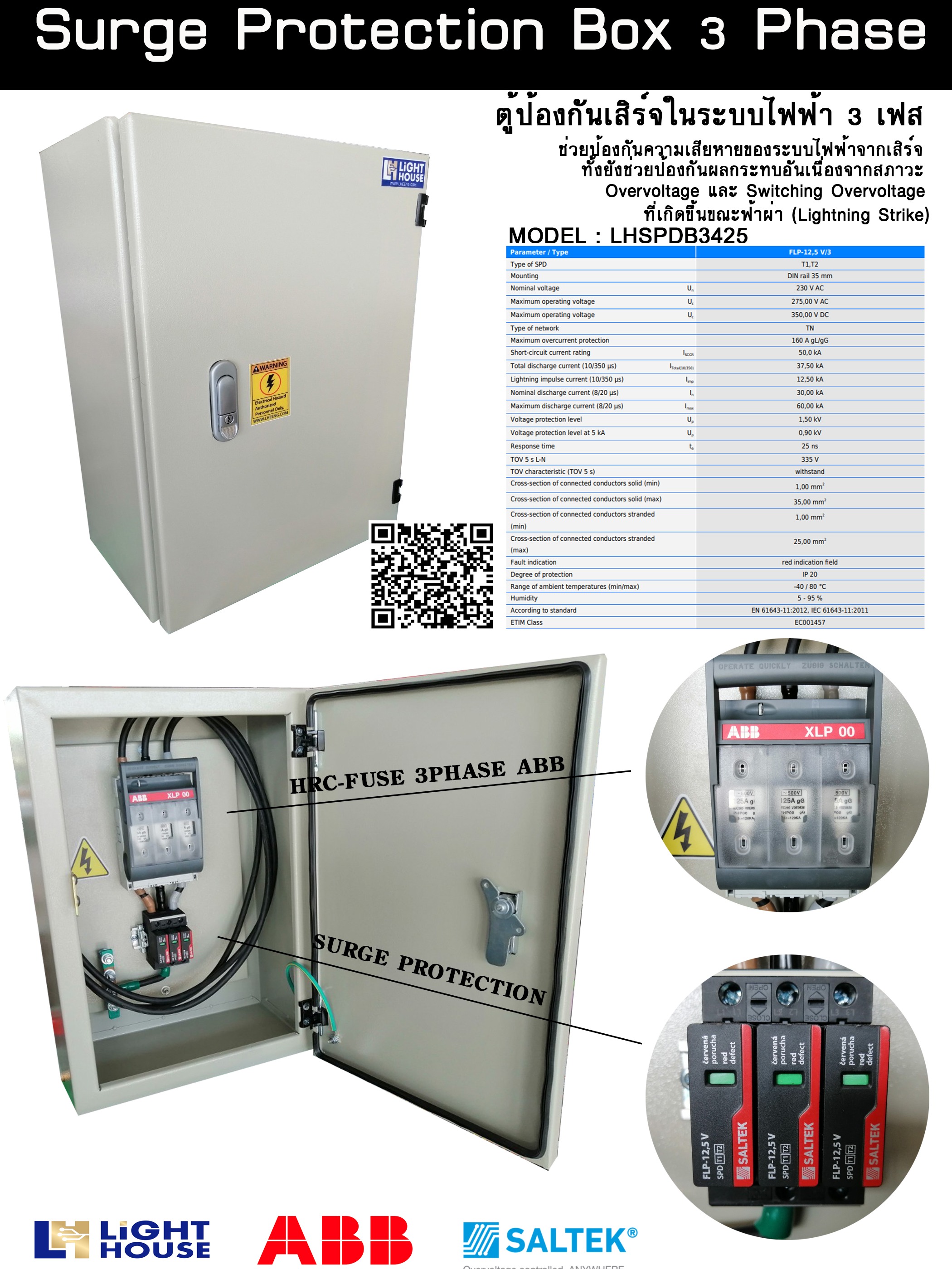 Surge Protection Box 3 Phase ตู้ป้องกันเสิร์จในระบบไฟฟ้า 3 เฟส ป้องกัน ...