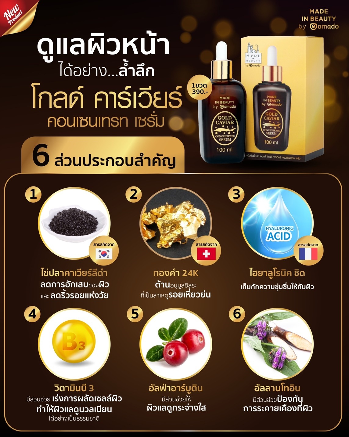 Amado Gold Caviar Concentrate Serum อมาโด้ โกลด์ คาร์เวียร์ เซรั่ม 100 ...