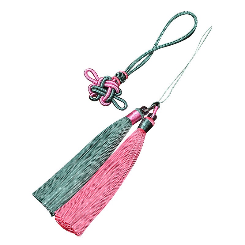 1 set Chinese Knot + Double Color Tassels 14cm Silk Brush Tassels Key ...