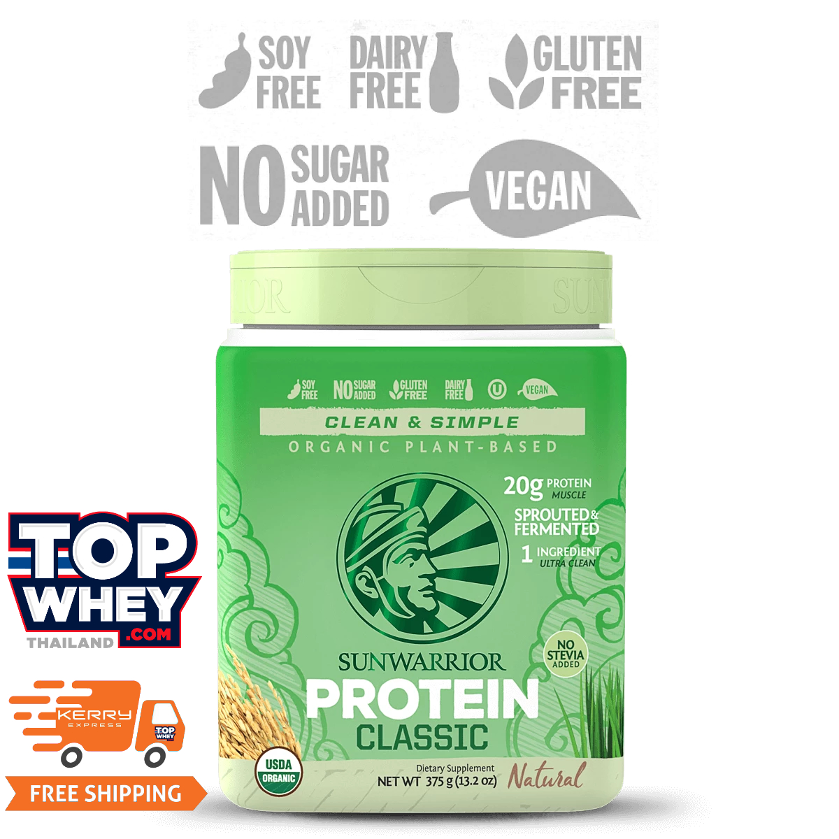 375g (15 Servings) Sunwarrior Classic Vegan Protein, raw whole-grain ...