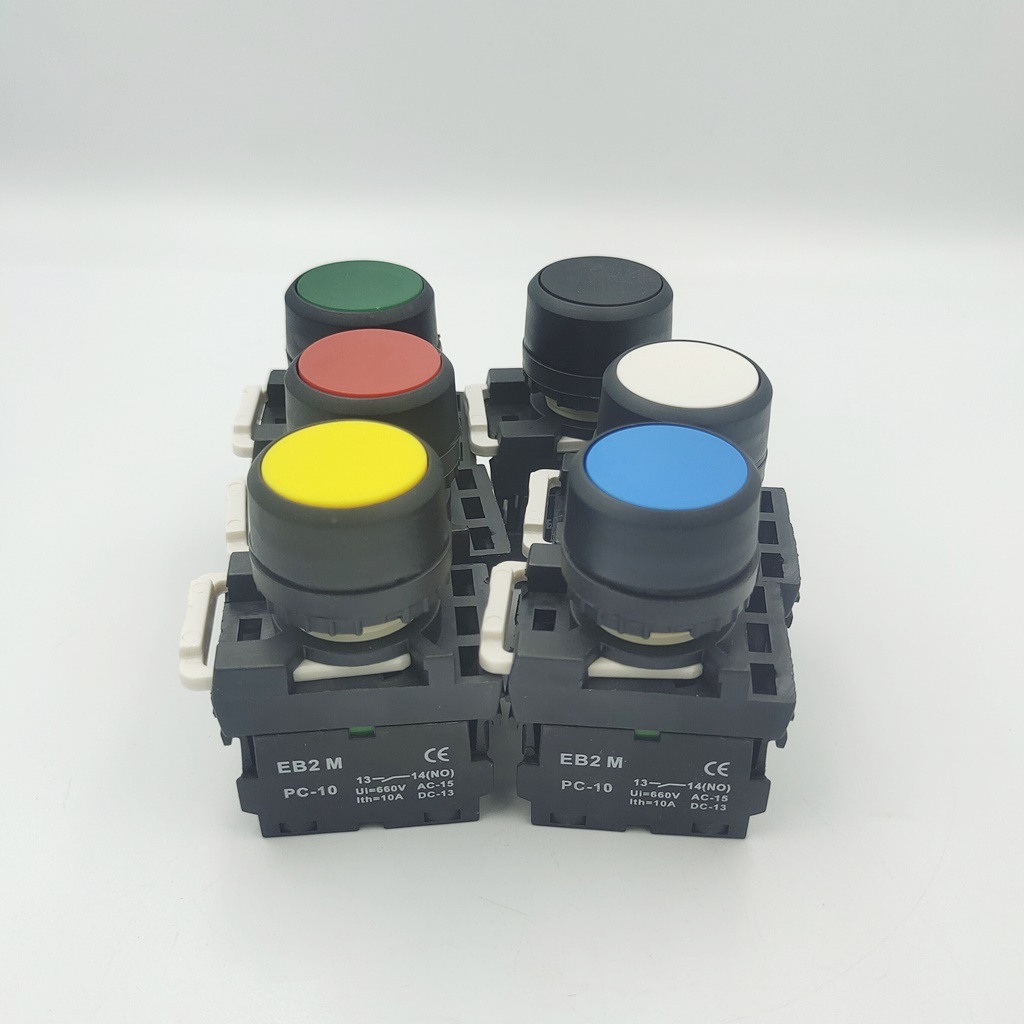 TYPE:EB2M-11 PUSH BUTTON SWITCH 22MM. สวิตช์ปุ่มกด ขนาด 22มิล กดติด-ปล่อยดับ 1NO 1NC สี:แดง ...