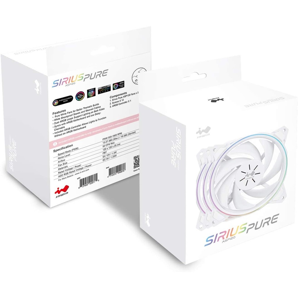 InWin Sirius Pure ASP120 120mm PWM Fan Case 3 in 1 Kit ARGB WHITE พัดลม ...
