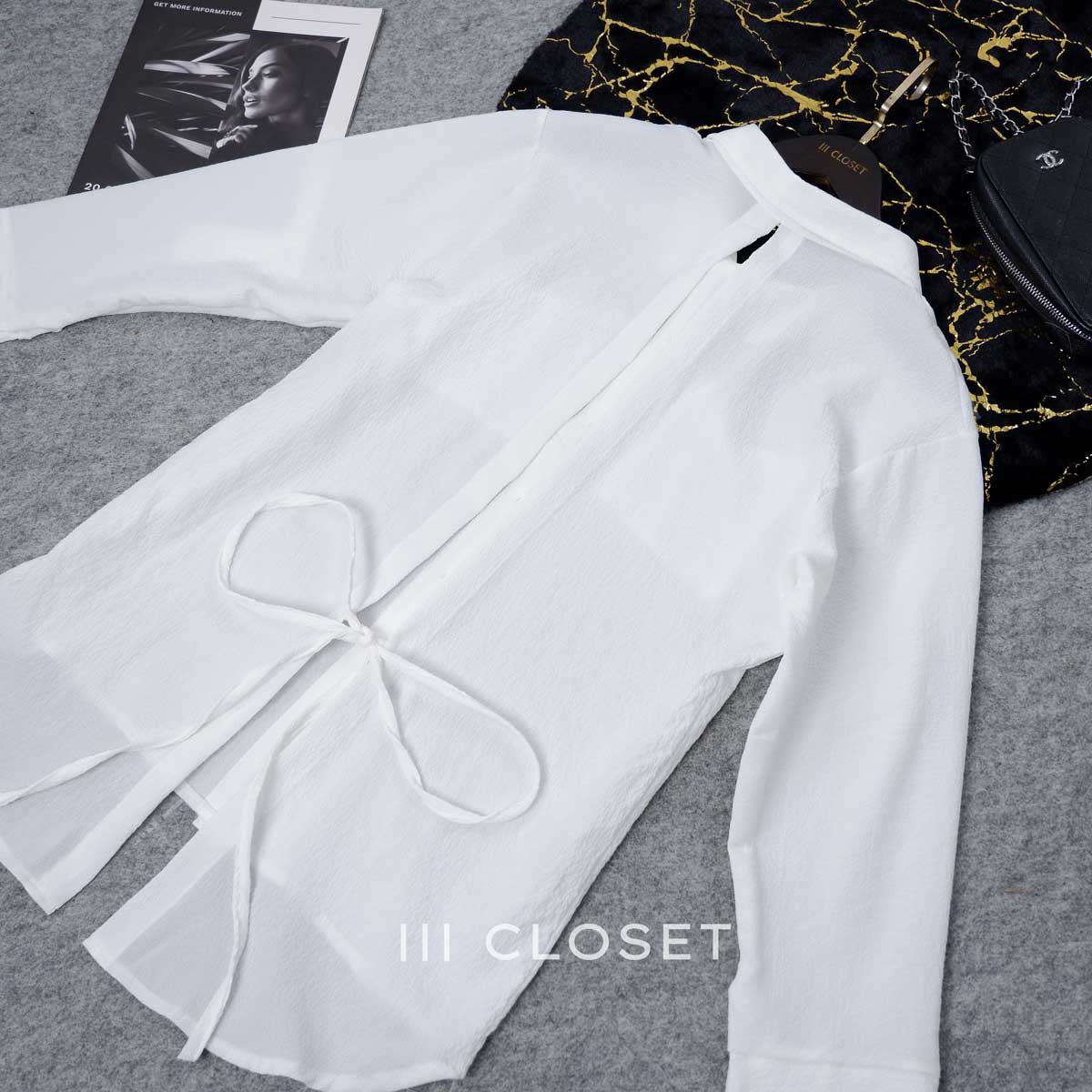 เสื้อเชิ้ต III Freesize III BA038 แขนยาว ดีเทลผูกหลัง เพิ่มความเซ็กซี่ ...