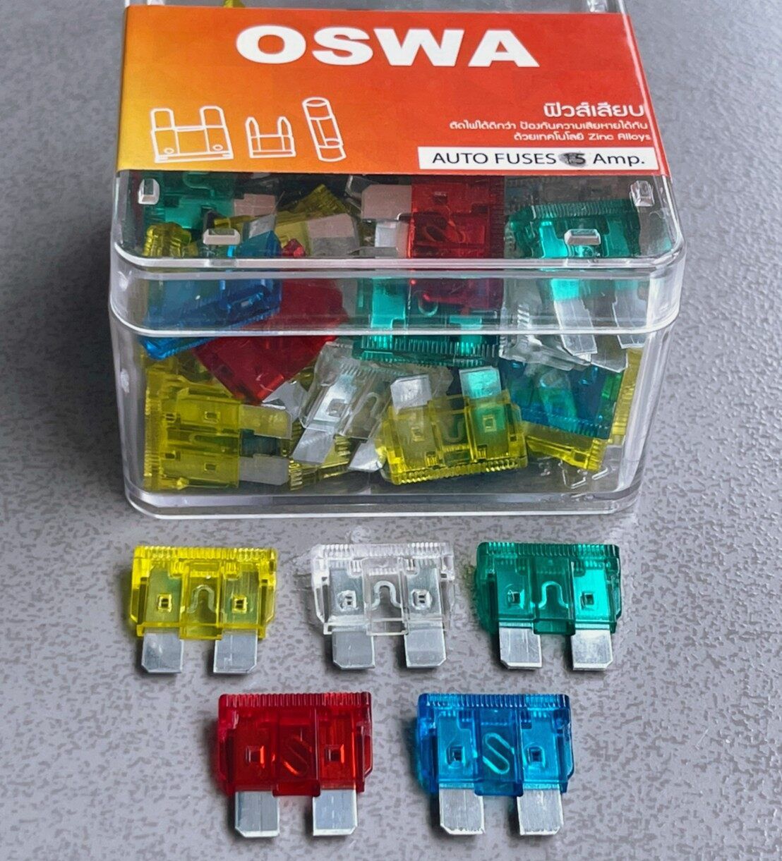 ฟิวส์รถยนต์OSWA แท้ ฟิวส์เสียบ(รวมเบอร์ 100ชิ้น) OSWA 10A,15A,20A,25A ...