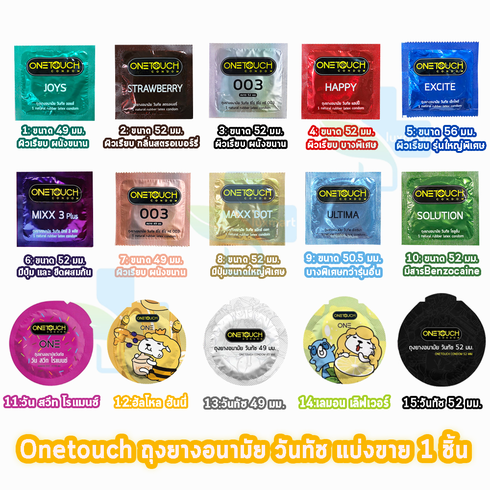 แบ่งขาย 1 ชิ้น ถุงยางอนามัย ONETOUCH ONE Lemon Lover (กลิ่นเลม่อน) ไซส์ ...