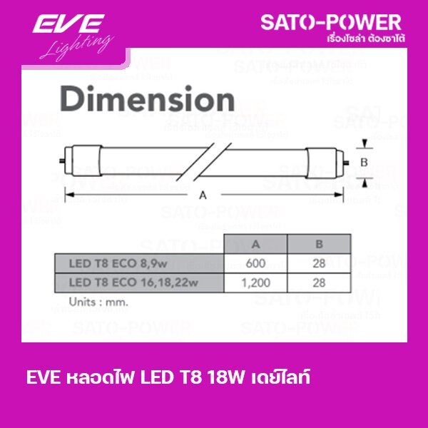 EVE LED T8 ECO 18W เเอลอีดี T8 อีโค Daylightเฉพาะหลอด หลอดไฟประหยัดพลังงาน 18 วัตต์ T8 มาตรฐาน ...