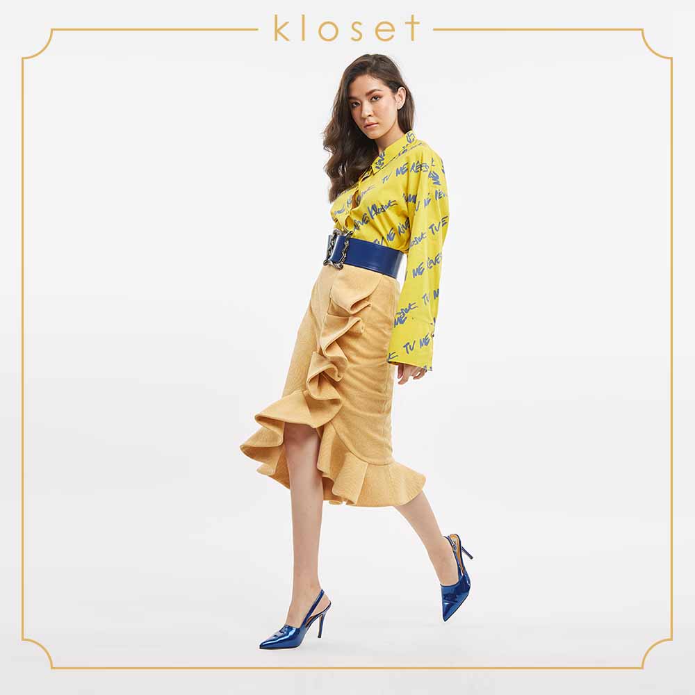 KLOSET Midi Skirt With Ruffles (AW19 - S006) กระโปรงทรงสอบ แต่งระบาย ผ้าสีพื้น - Kloset - ThaiPick