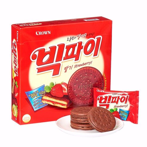 คราวน์บิสกิต ขนมเกาหลี รส ช็อคโกแลต สอดไส้สตอเบอร์รี่ 216กรัม crown ...