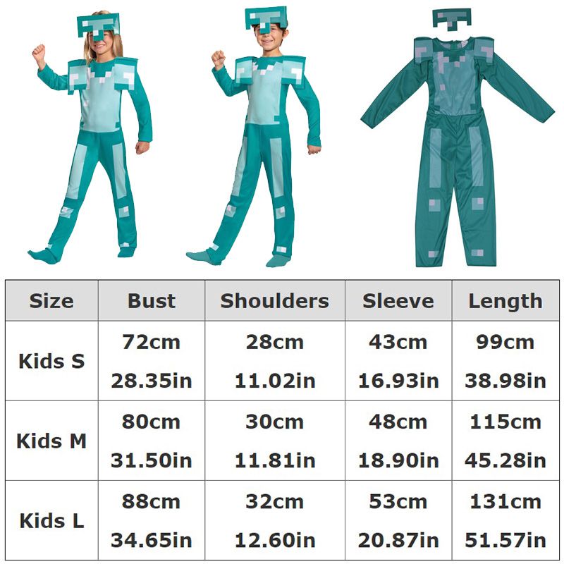 Minecraft Steve Armor Child Boys Girls Cosplay Costume Dress Up ...