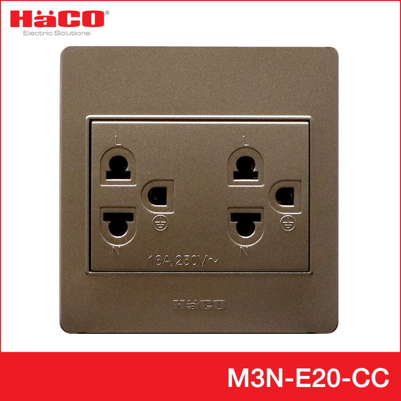 HACO พร้อมส่ง รุ่น M3N-E20-CC เต้ารับเดี่ยว 3 ขา 2 ช่อง สีช็อกโก - HacoElectric - ThaiPick