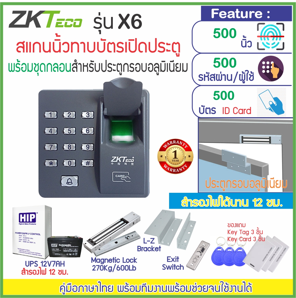 ZKTeco C100 เครื่องทาบบัตร MiFare 13.56MHz เพื่อควบคุมประตูและบันทึกเวลา พร้อมชุดกลอนแม่เหล็ก ...