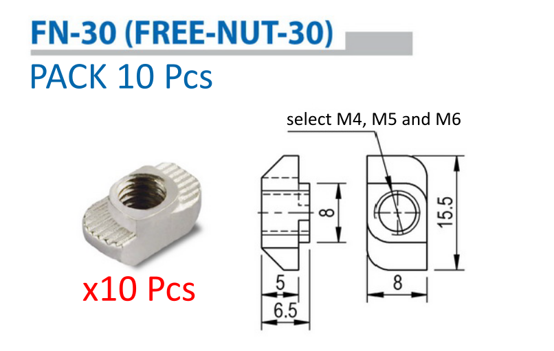 FREE-NUT-30-M5 PACK 10 PCS (NUT for ALUMINIUM PROFILE 30 mm) อลูมิเนียม ...