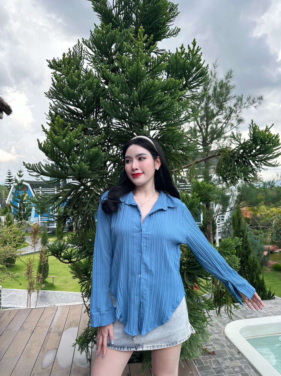 เสื้อเชิตผ้าเปลือกไม้ มีสายผูกโบว์ด้านหลัง (่JB022) | Lazada.co.th