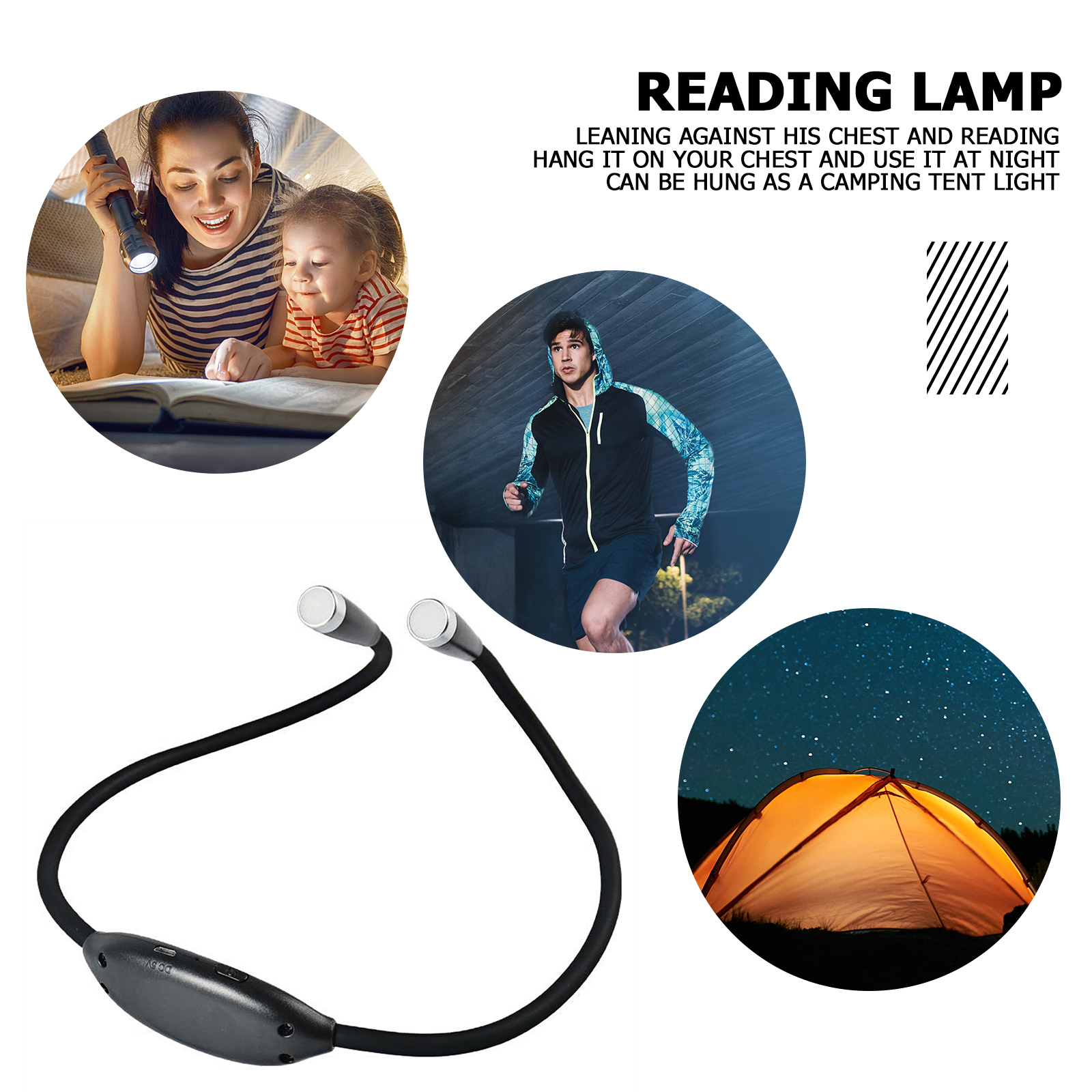 J2FB Rechargeable Neck LED Book Light Hands Free Flexible Arms Bed ...