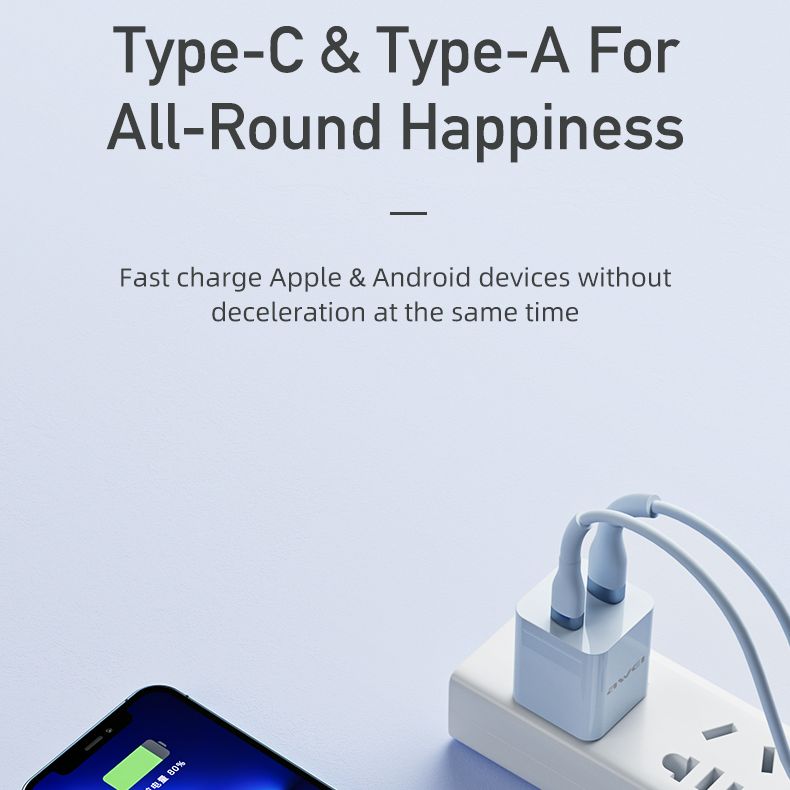 C-L PD20w cable Awei PD26 PD 20W Fast Charger Adapter Quick Charge QC 3 ...