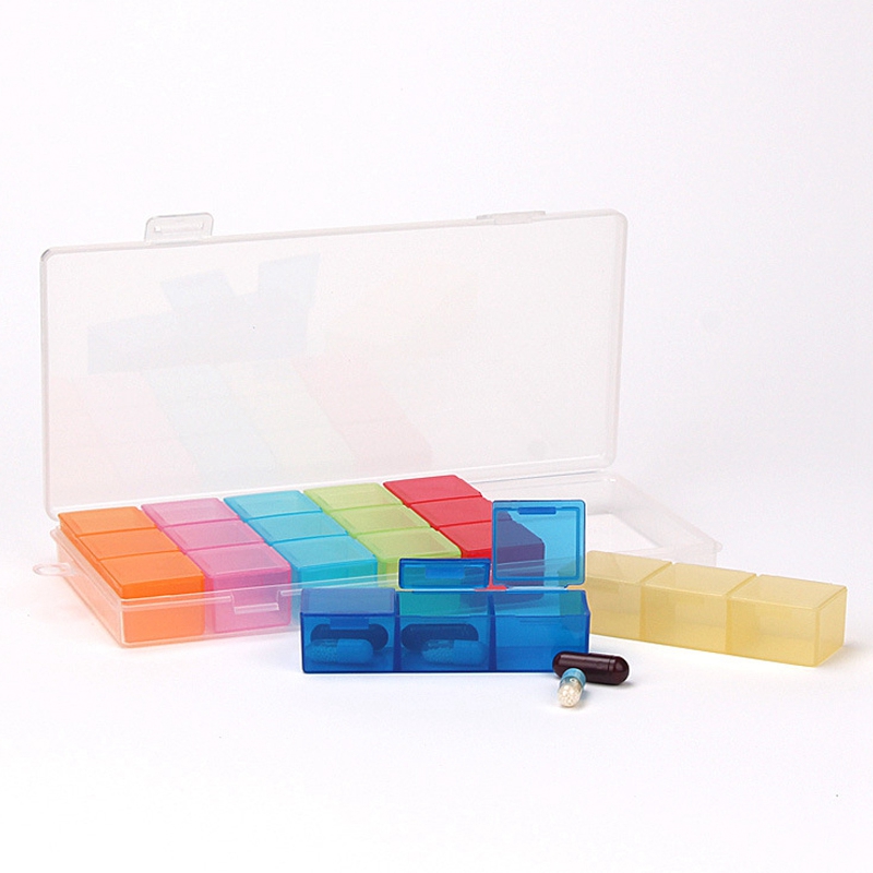 21 Compartment Transparent Color Empty Plastic Box Pill Tablet Medicine ...