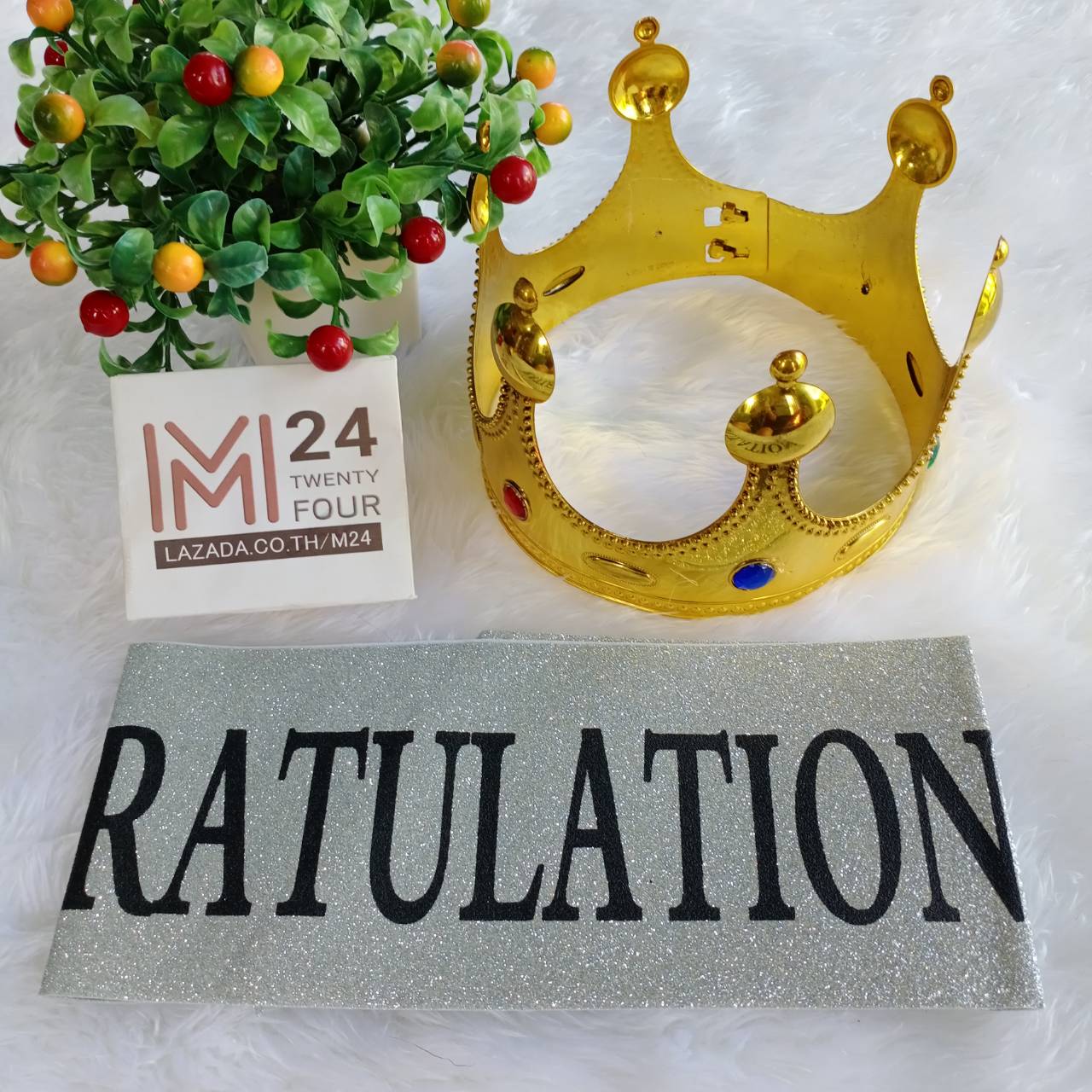 (เซ็ต 2 ชิ้น) มงกุฎพระราชา สีทอง + สายสะพายกากเพชร Congratulation มงกุฎ ...