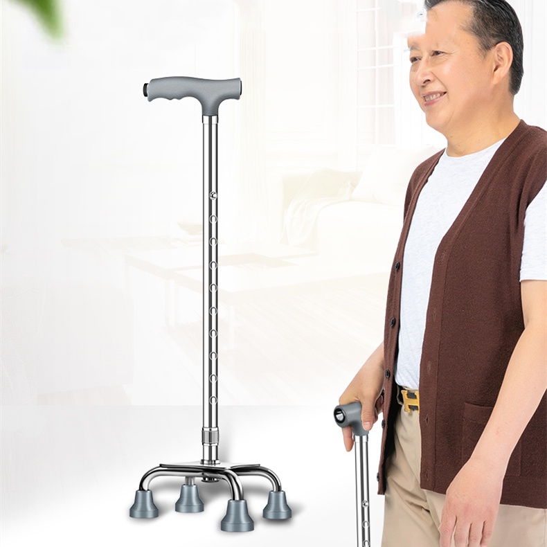 Adjustabe Walking Stick Quad Cane Portable Trusty Cane for Elders ...