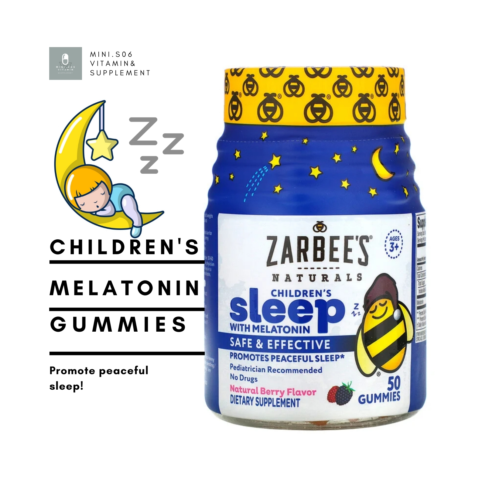 V - Zarbee's , Natural Berry Flavor, Ages 3+ , x 50 กัมมี่ (Gummies ...