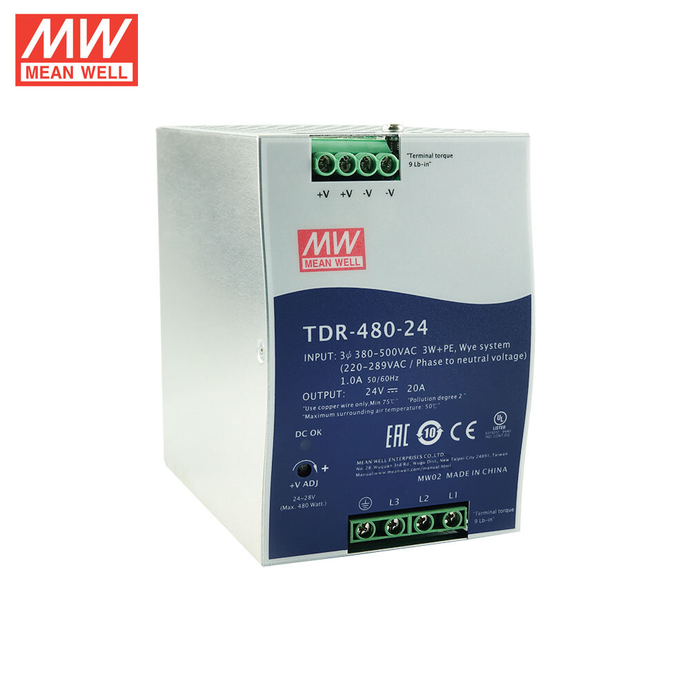 TDR-480-24 | MEAN WELL 3-Phase Industrial DIN Rail SMPS with PFC 480W 24V 20A | Lazada.co.th