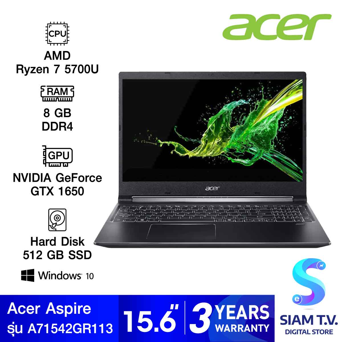 NOTEBOOK โน้ตบุ๊ค ACER ASPIRE 7 A715-42G-R113 Charcoal Black โดย สยาม ...