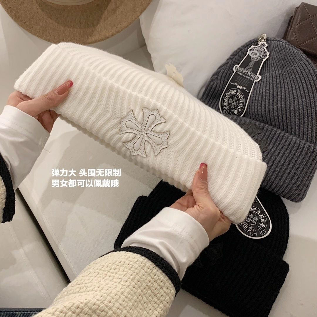 Ins Chrome Heart Caps Warm Knitted Hat Thick Leather Autumn Tide All ...