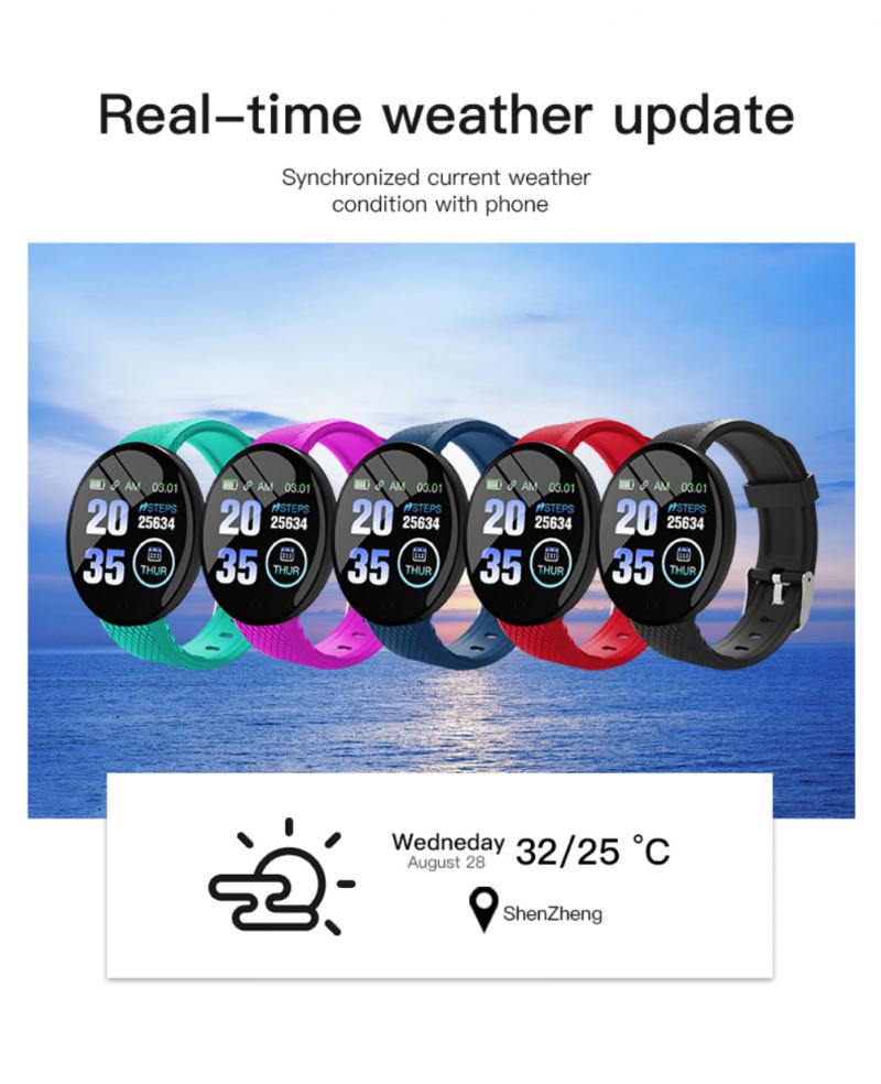 Smartwatches D18S Smart Watch Round Blood Pressure Heart Rate Monitor ...