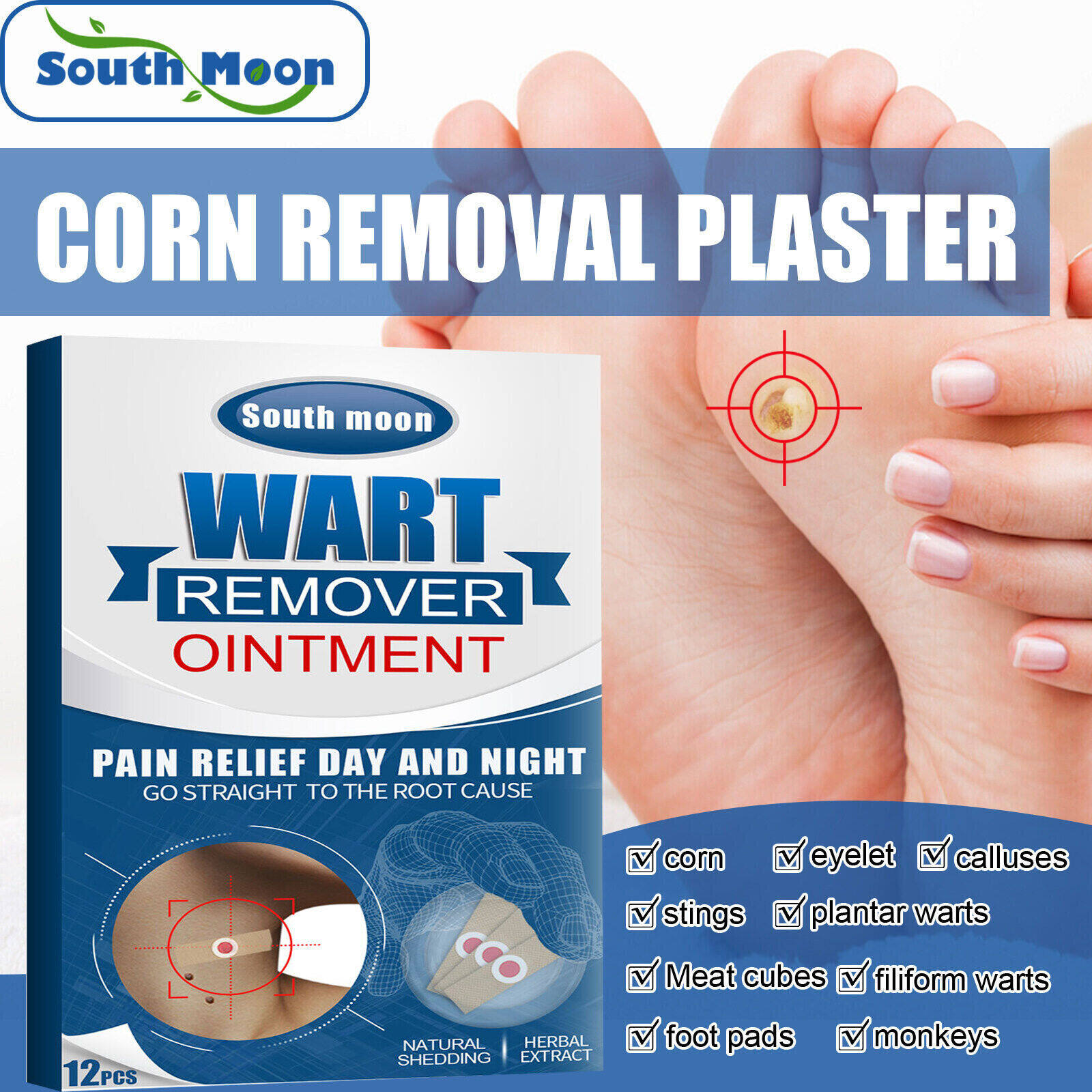 12แผ่นกล่อง Corn Wart Remover Plaster Canopy Patch Plaster Corn Removal ...