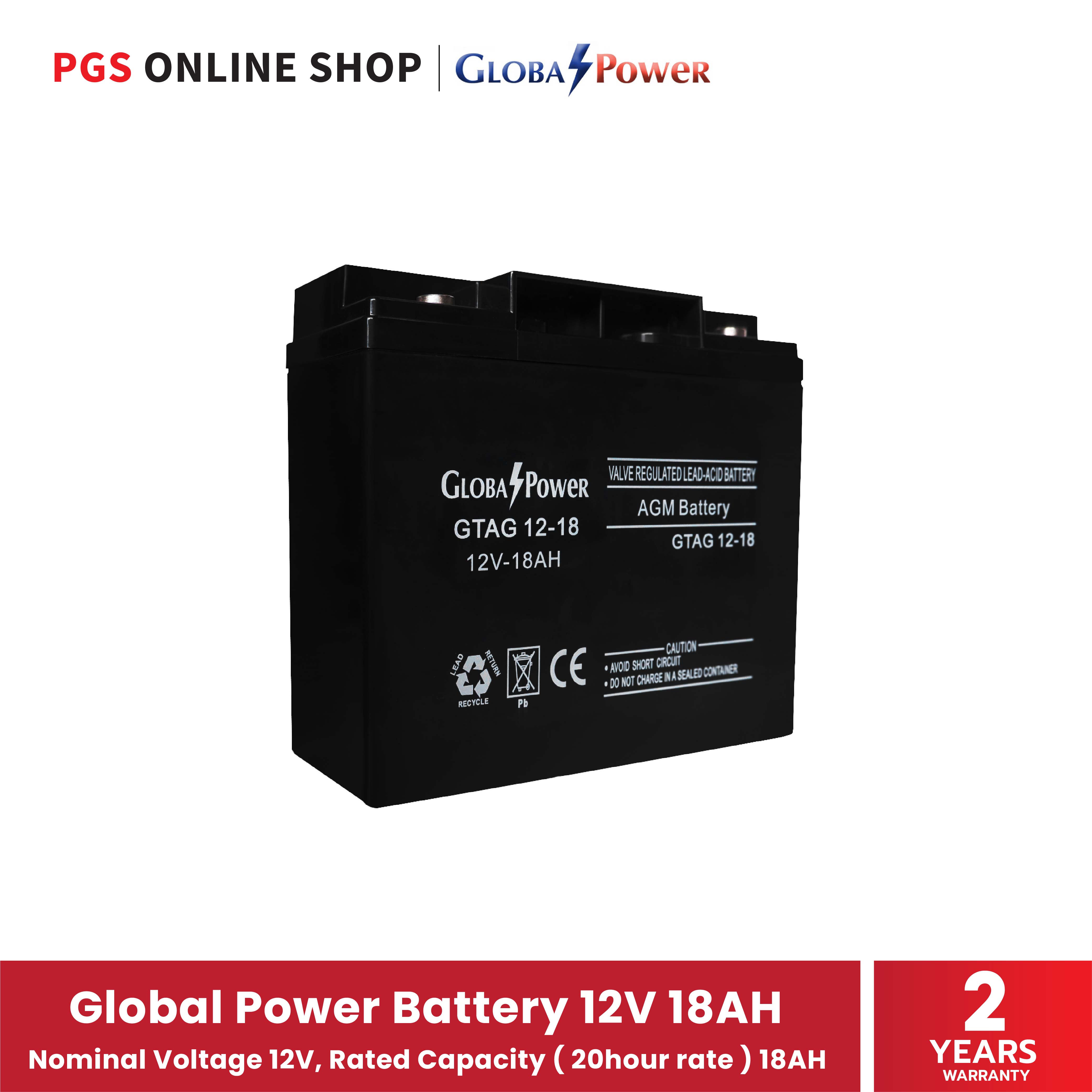 Global Power Battery 12V 18AH (แบตเตอรี่แห้ง) สำหรับเครื่องสำรองไฟ ไฟ ...