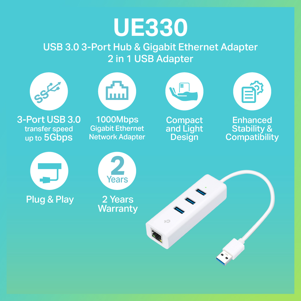 TP-Link UE330C (Type-C) UE330 (USB 3.0) 2 In 1 รองรับ USB 3.0 3-Port Hub Gigabit Ethernet ...
