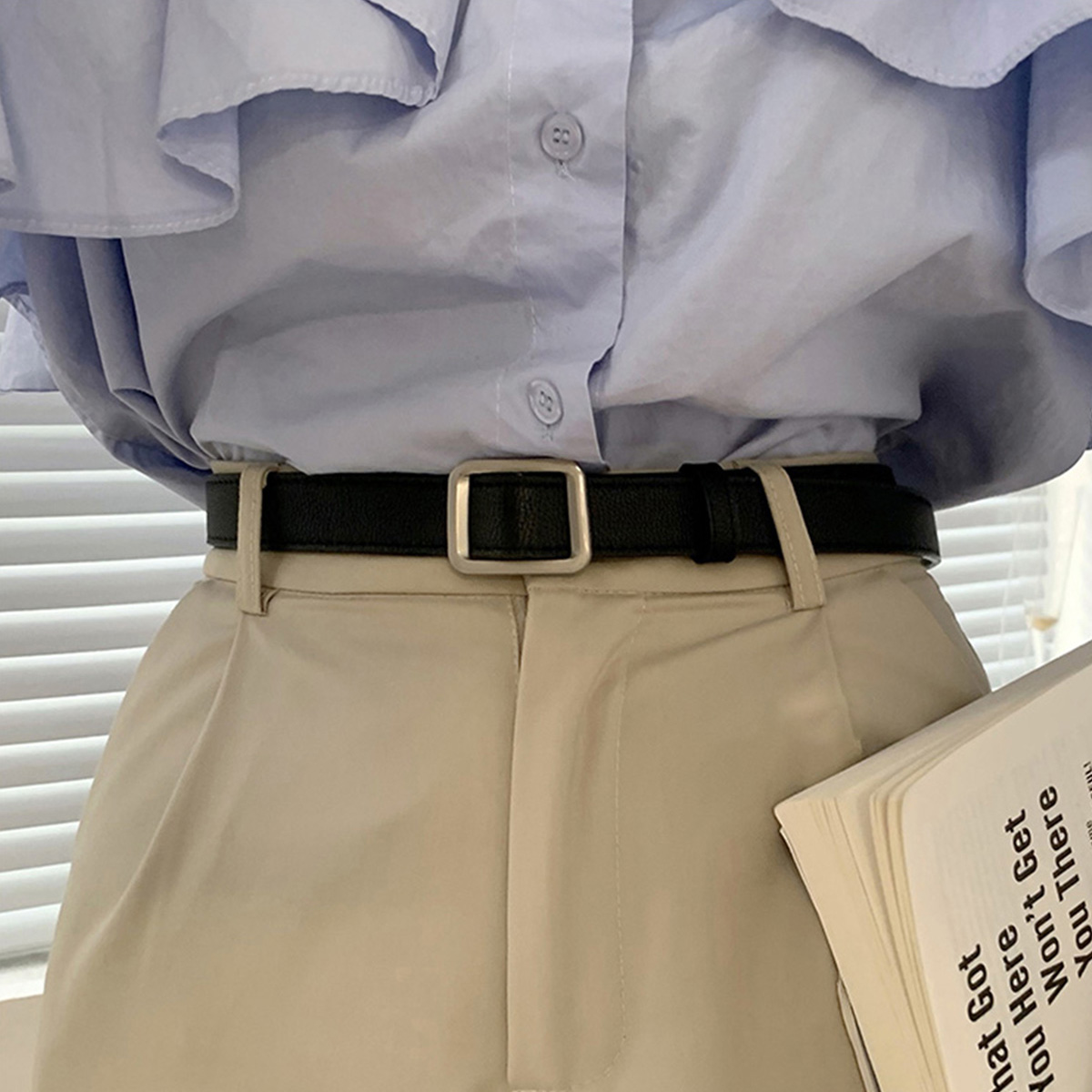 Babybrashop เข็มขัดผู้หญิงสีดำสไตล์เรียบง่ายหรูหรา แมทช์ชุดง่ายสุดๆ ...