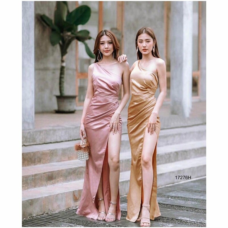 Chompoo Fashions ชุดเดรส แม็กซี่เดรสผ้าซีทรูปักดอก ผ่าหน้า #BORICHTA สี ...