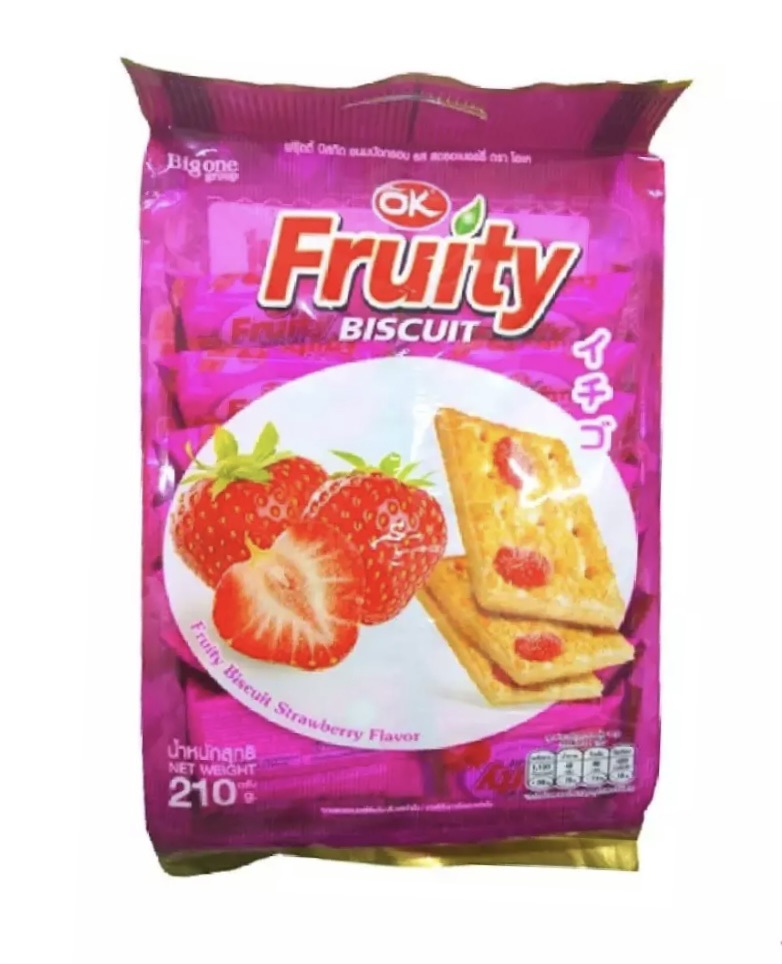 OK Fruity Biscuit strawberry flavor โอเค ฟรุ๊ตตี้ บิสกิต รสสตรอว์เบอร์ ...