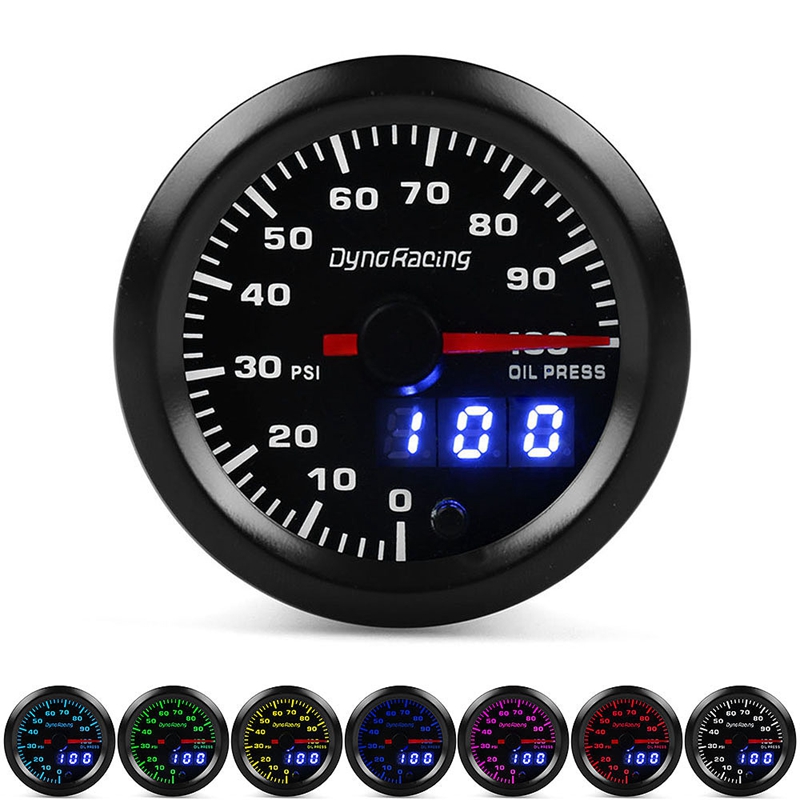 Dyno Racing 2 Inch 52mm Digital Pointer 7 Color LED 0-100 Psi Oil ...