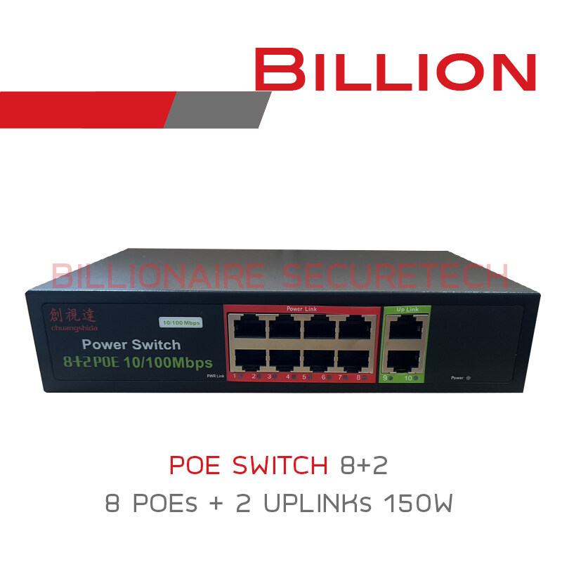 BILLION POE SWITCH 82 8 PORT POE 2 UPLINK 10100 - Billionaire ...