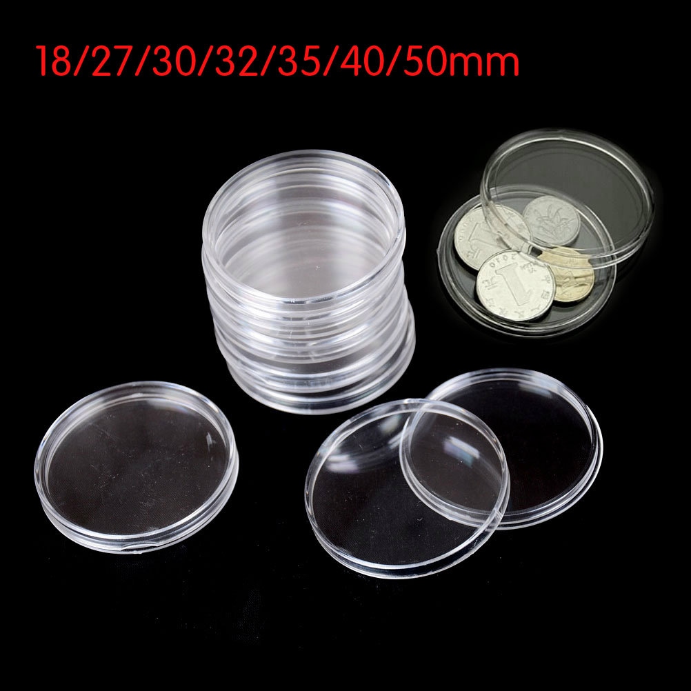 10Pcs 18-50mm Coin Cases Capsules Holder Clear Plastic Round Storage ...