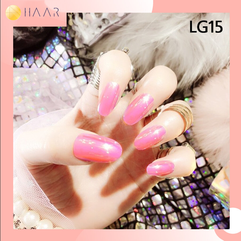 HAAR Artificial Nail Hand Fingers LG015 Acrylic Fake Tips Pattern 24 pcs with Nail Glue ...