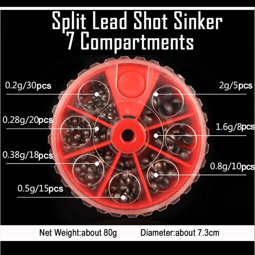 XIANT06969 106/205 Pieces Set Split Round Shot Additional Weight Weights Sinker Fishing Lead ...