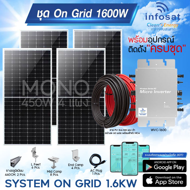 Infosat ชุดOn-Grid 1.6KW (1600W) Micro Inverter ชุดอุปกรณ์ครบพร้อม ...