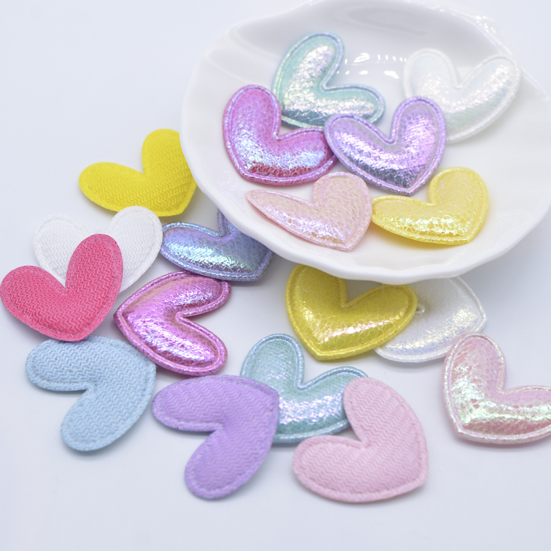 100Pcs 25*22mm Padded Shiny Leather Heart Patches Appliques for Clothes ...