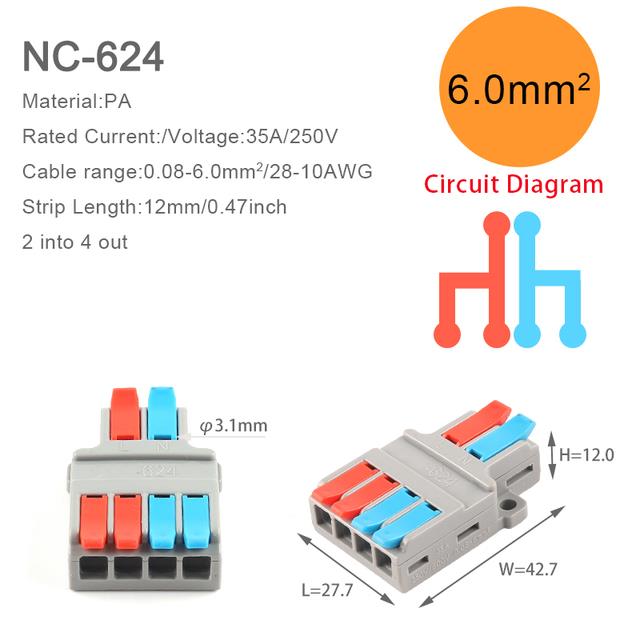 1 Input 2/3 Output 6mm2 Cable Splitter Quick Free-Tool Electric Wire ...