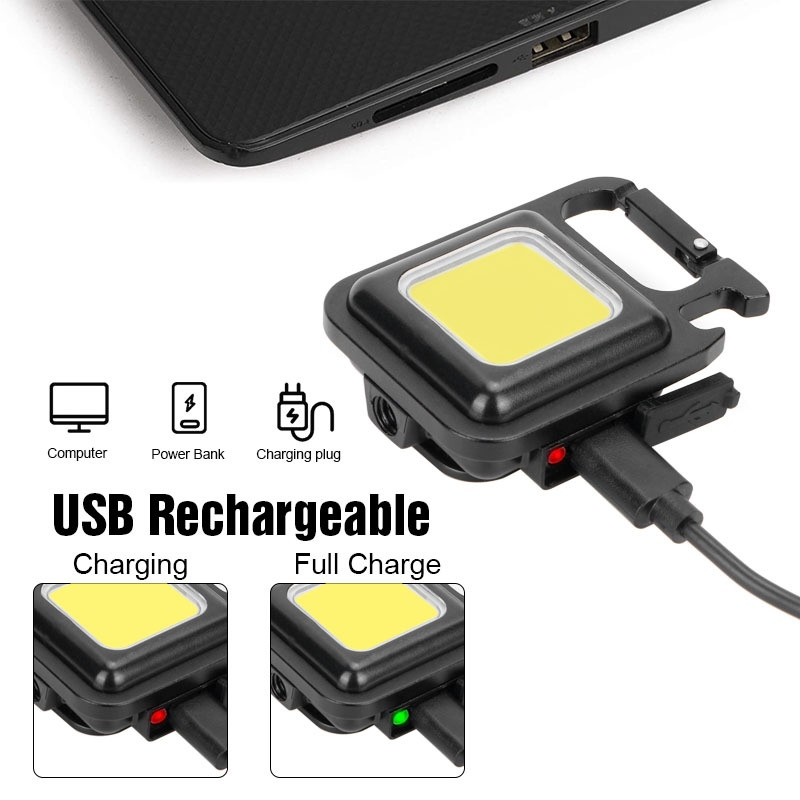 Mini LED Flashlight Portable Keychain Light USB Rechargeable Work Light ...