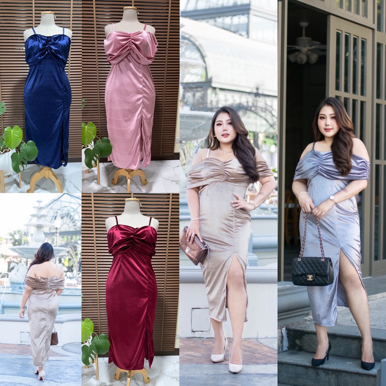 ชุดออกงานสาวอวบ เดรสสายเดี่ยว ราตรียาว ชุดราตรีแบบใหม่ค่ะ ผ้า